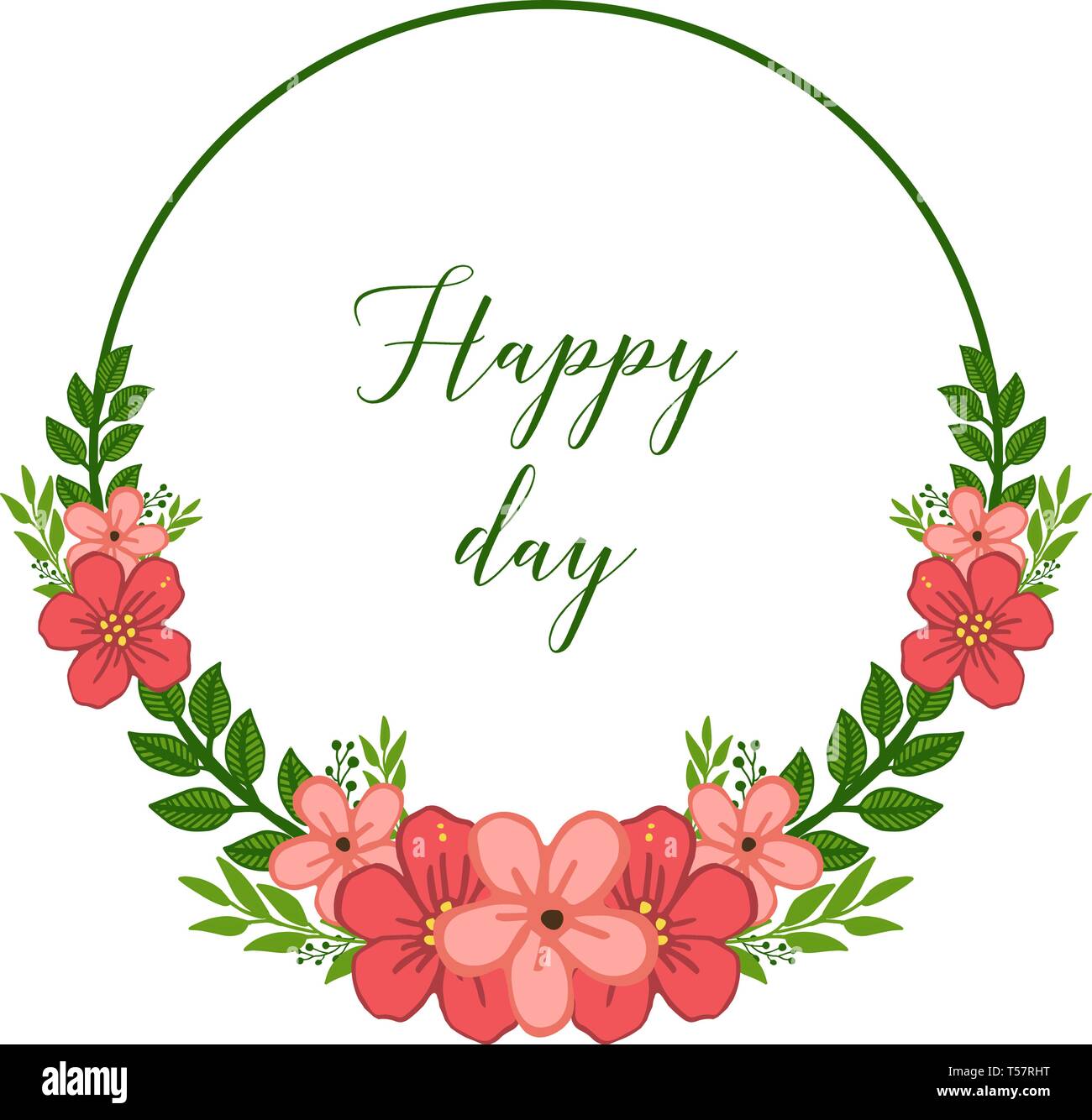 Vector illustration template happy day with art leaf wreath frame hand ...