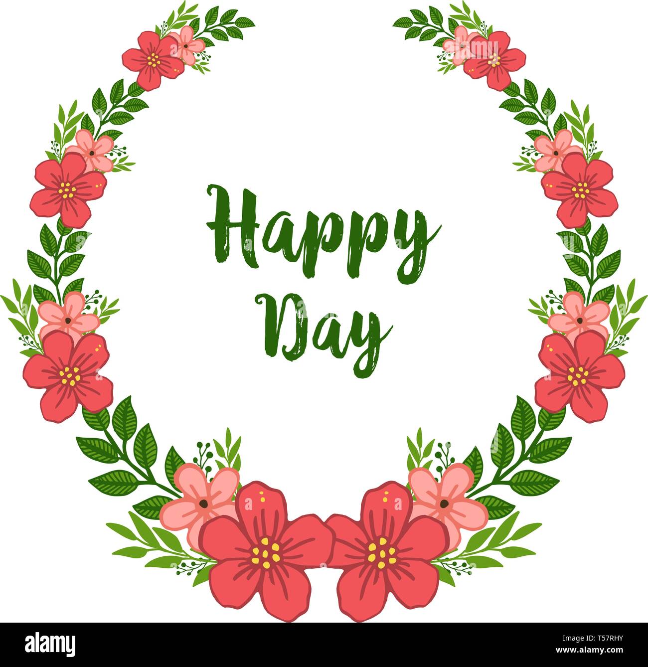 Vector illustration template happy day with art leaf wreath frame hand ...