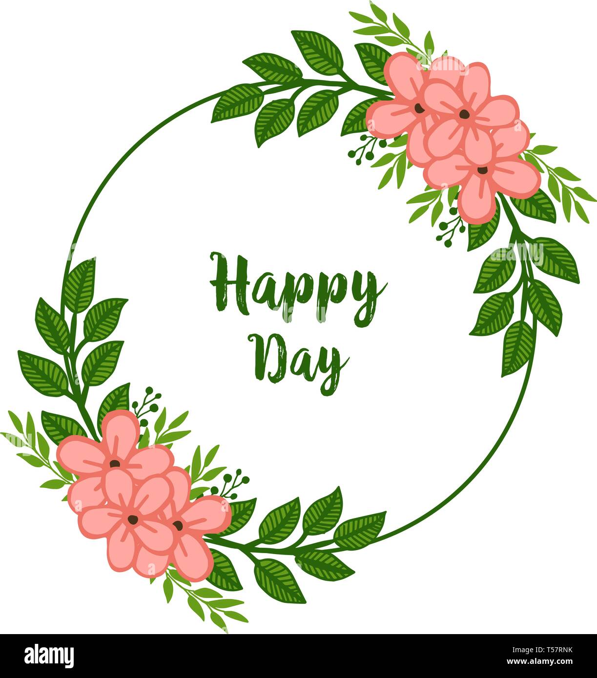 Vector illustration writing happy day with bright wreath frame hand ...