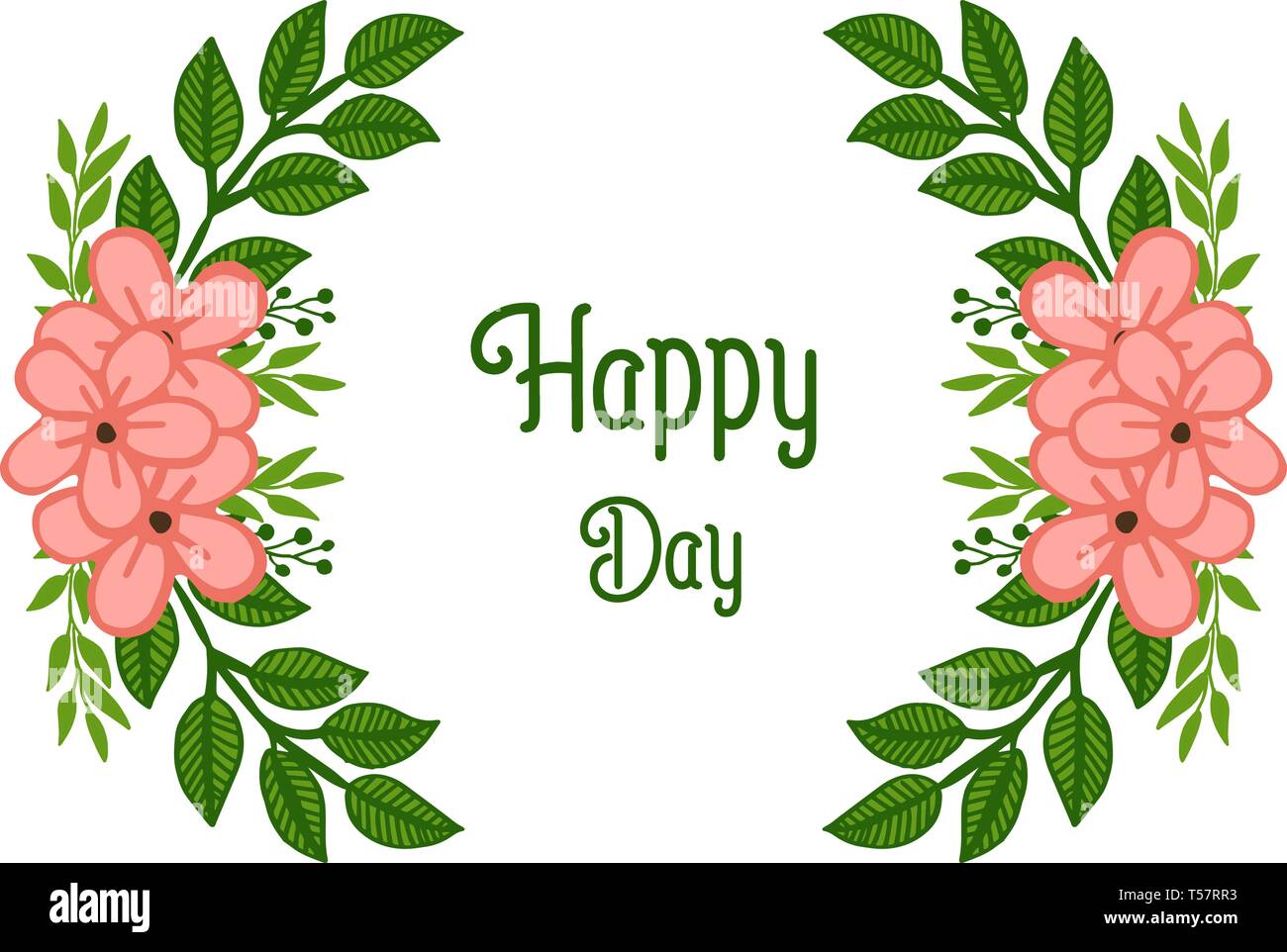 Vector illustration writing happy day with bright wreath frame hand ...