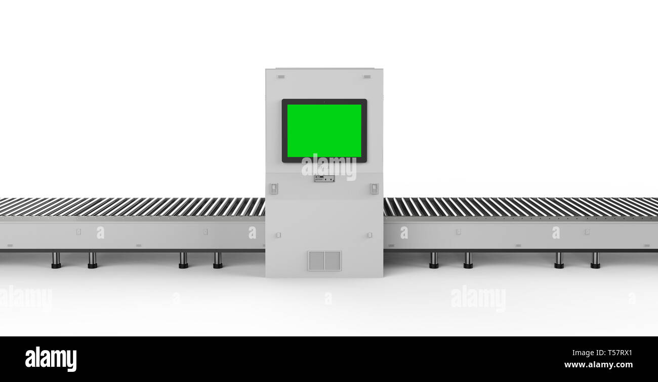 3d rendering scanner machine with empty monitor and conveyor belt Stock ...