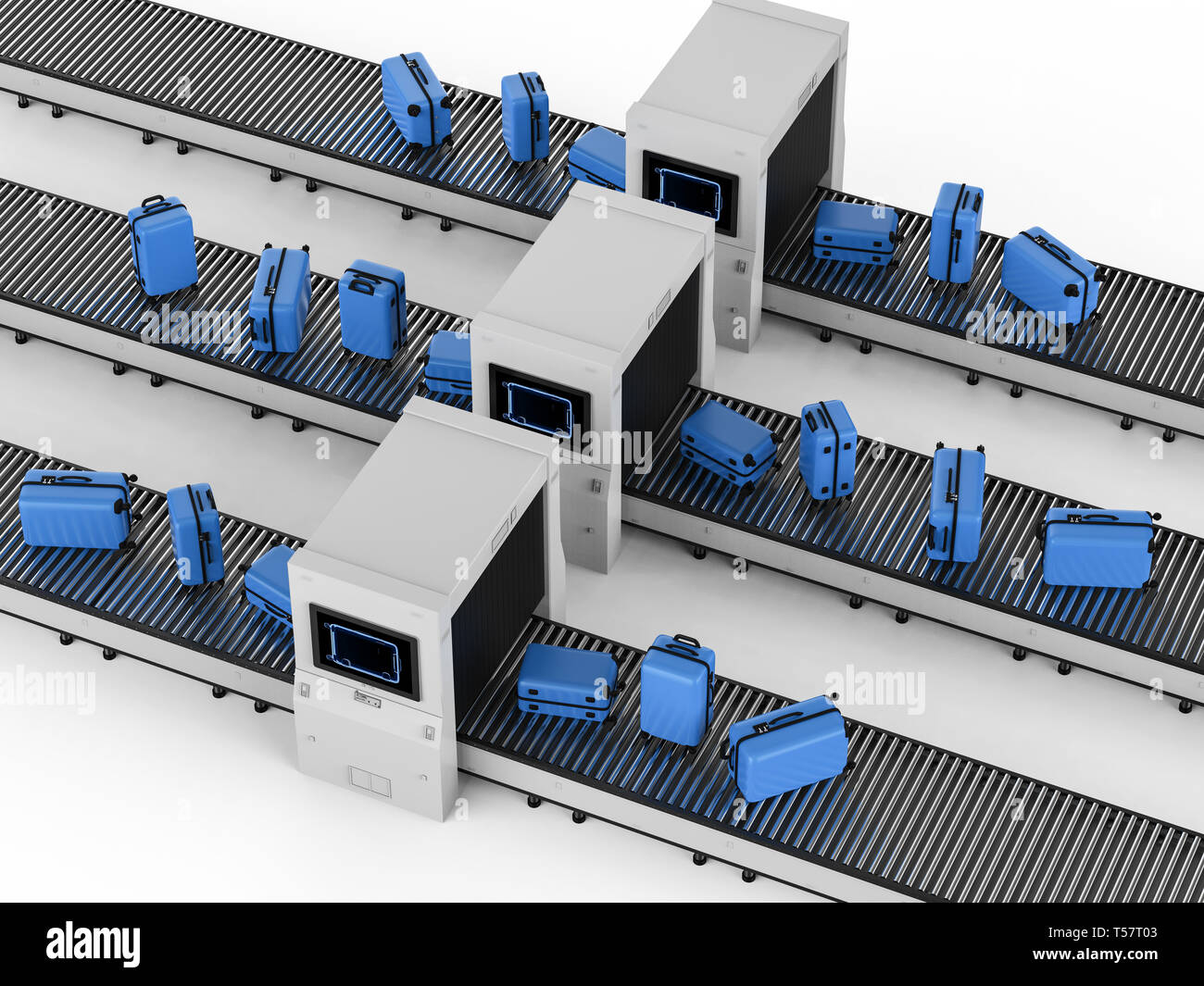 3d rendering scanner machine is scanning luggage in airport Stock Photo ...