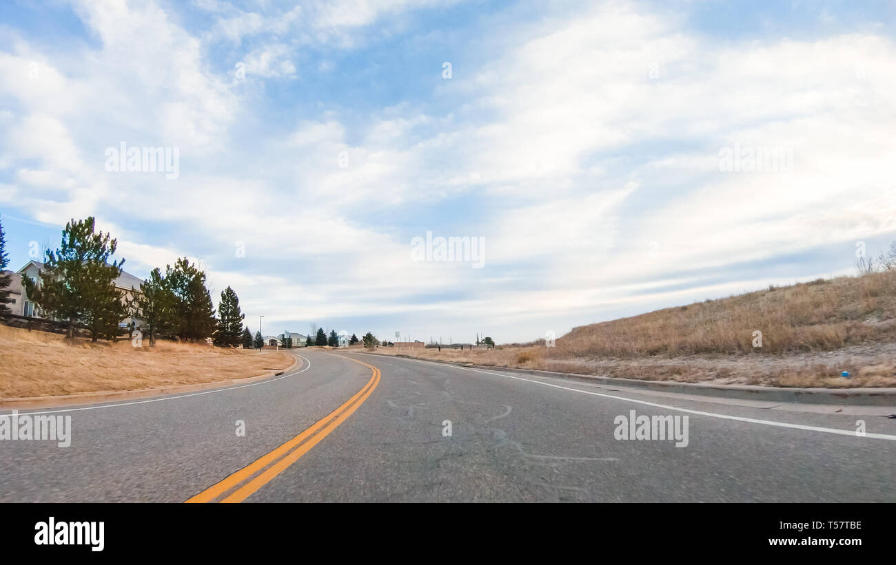 Driving through upscale residential neighborhood in suburbia Stock ...