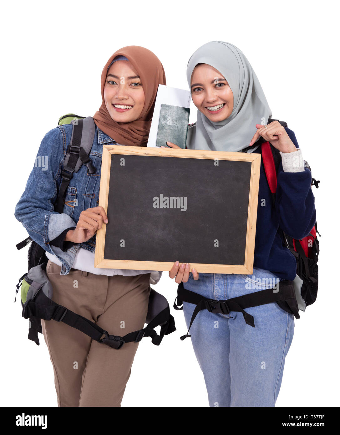 Happy young female backpacker Cut Out Stock Images & Pictures - Alamy