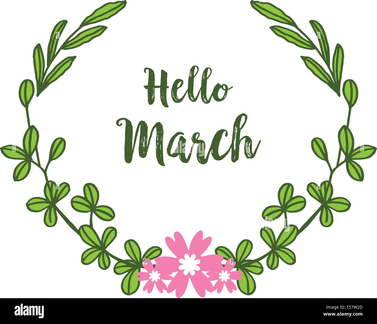 Vector illustration decoration hello march with drawing flower frame ...