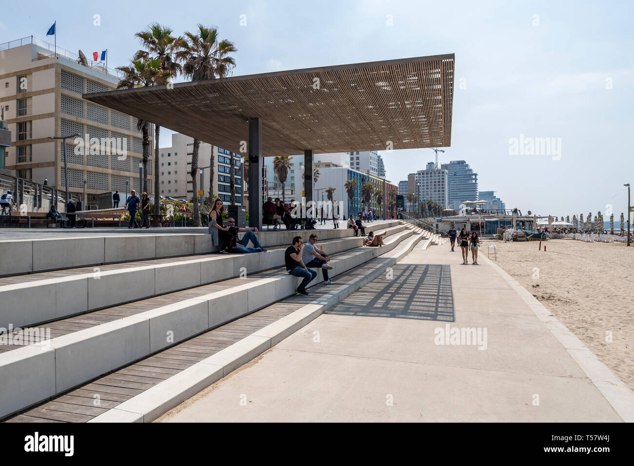 Israel, Tel Aviv-Yafo - 22 March 2019: The new Tayelet - Central Beach ...