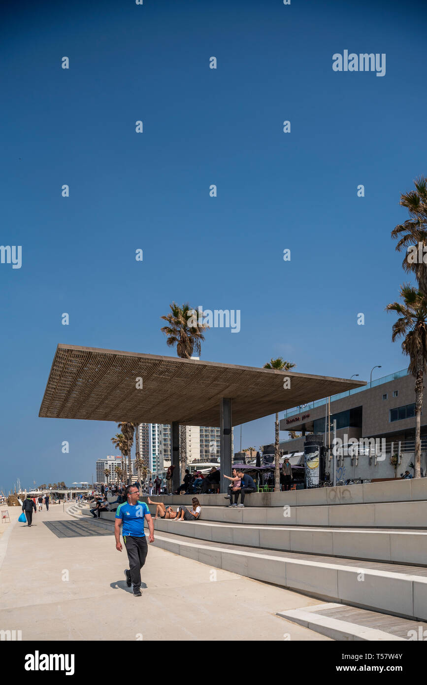 Israel, Tel Aviv-Yafo - 22 March 2019: The new Tayelet - Central Beach ...