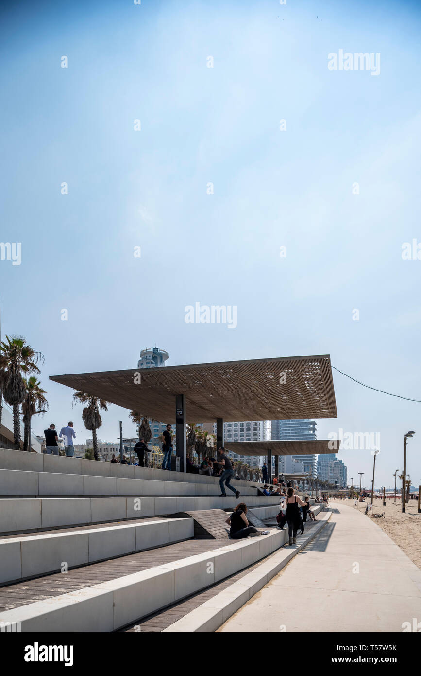 Israel, Tel Aviv-Yafo - 22 March 2019: The new Tayelet - Central Beach ...