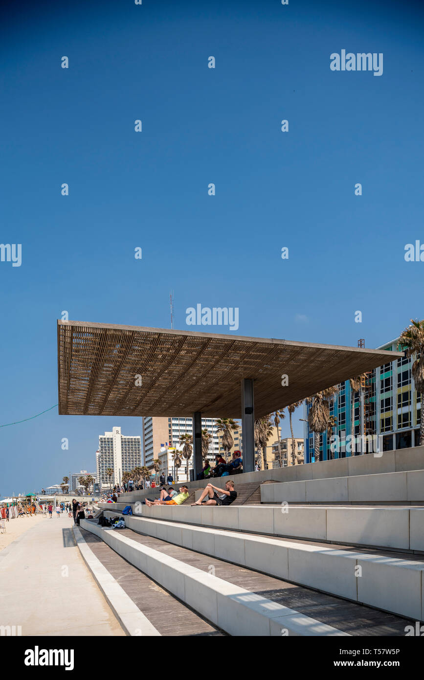 Israel, Tel Aviv-Yafo - 22 March 2019: The new Tayelet - Central Beach ...