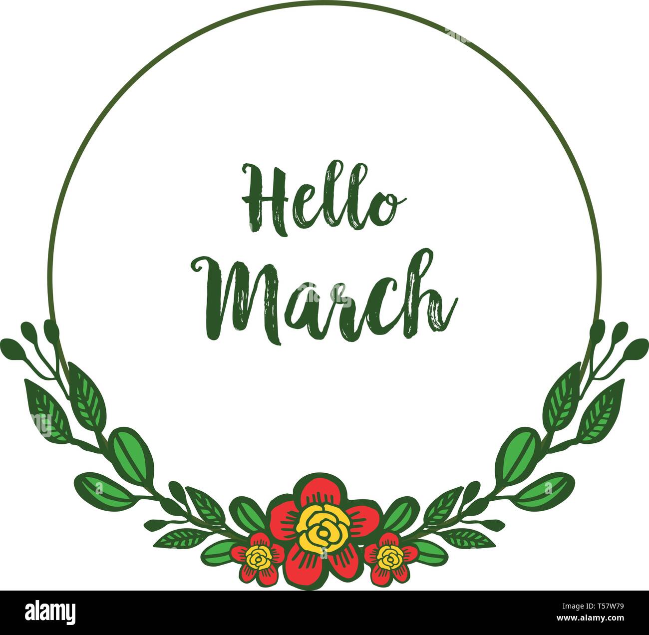 Vector illustration lettering hello march with beautiful flower frame ...