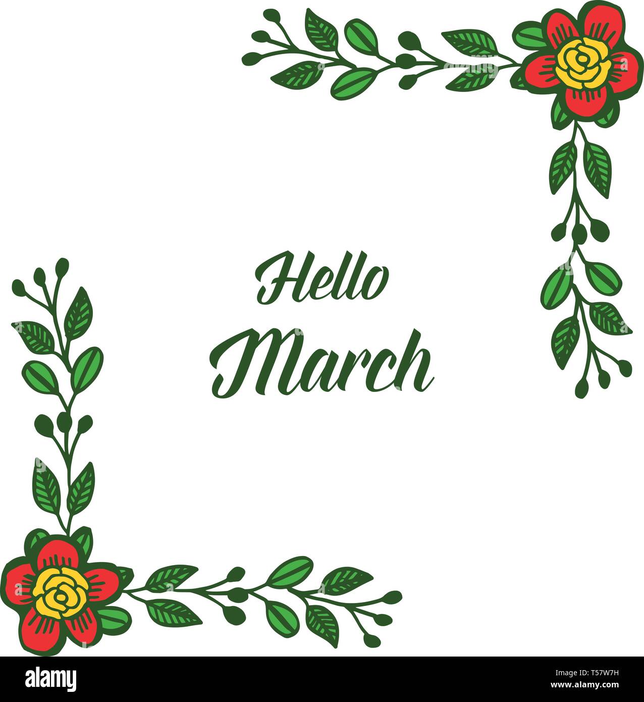 Vector illustration drawing blossom flower frame for greeting card ...