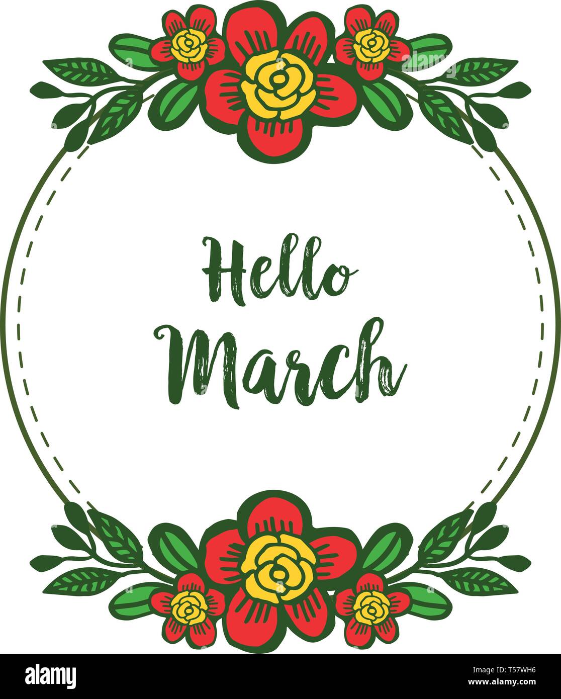 Vector illustration invitation hello march with ornate of flower frame ...