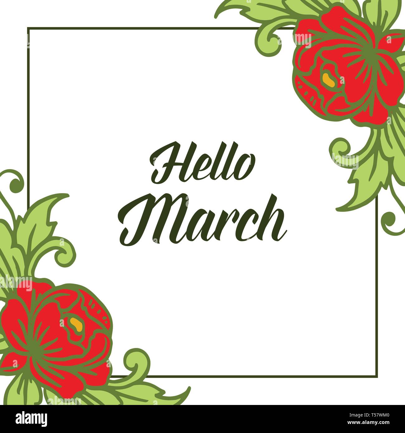 Vector illustration greeting card hello march with various wreath frame ...