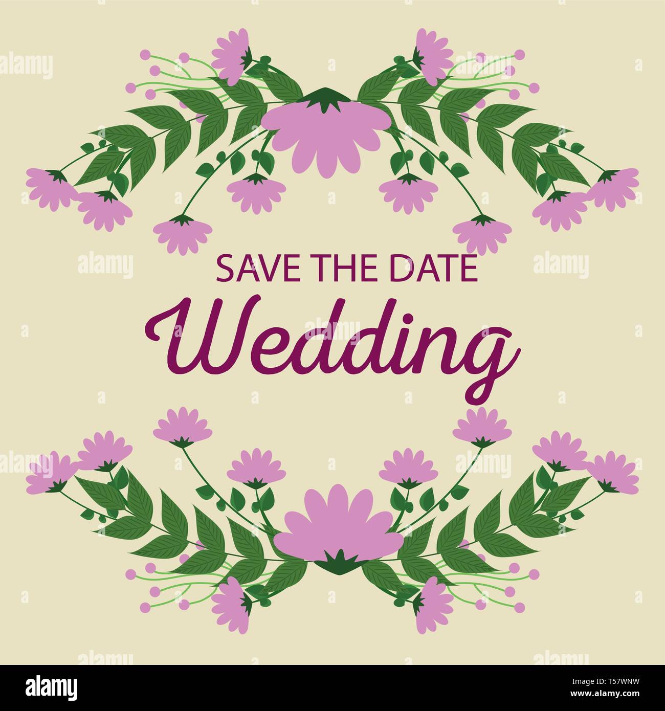 wedding card design with flowers plants and branches Stock Vector Image ...