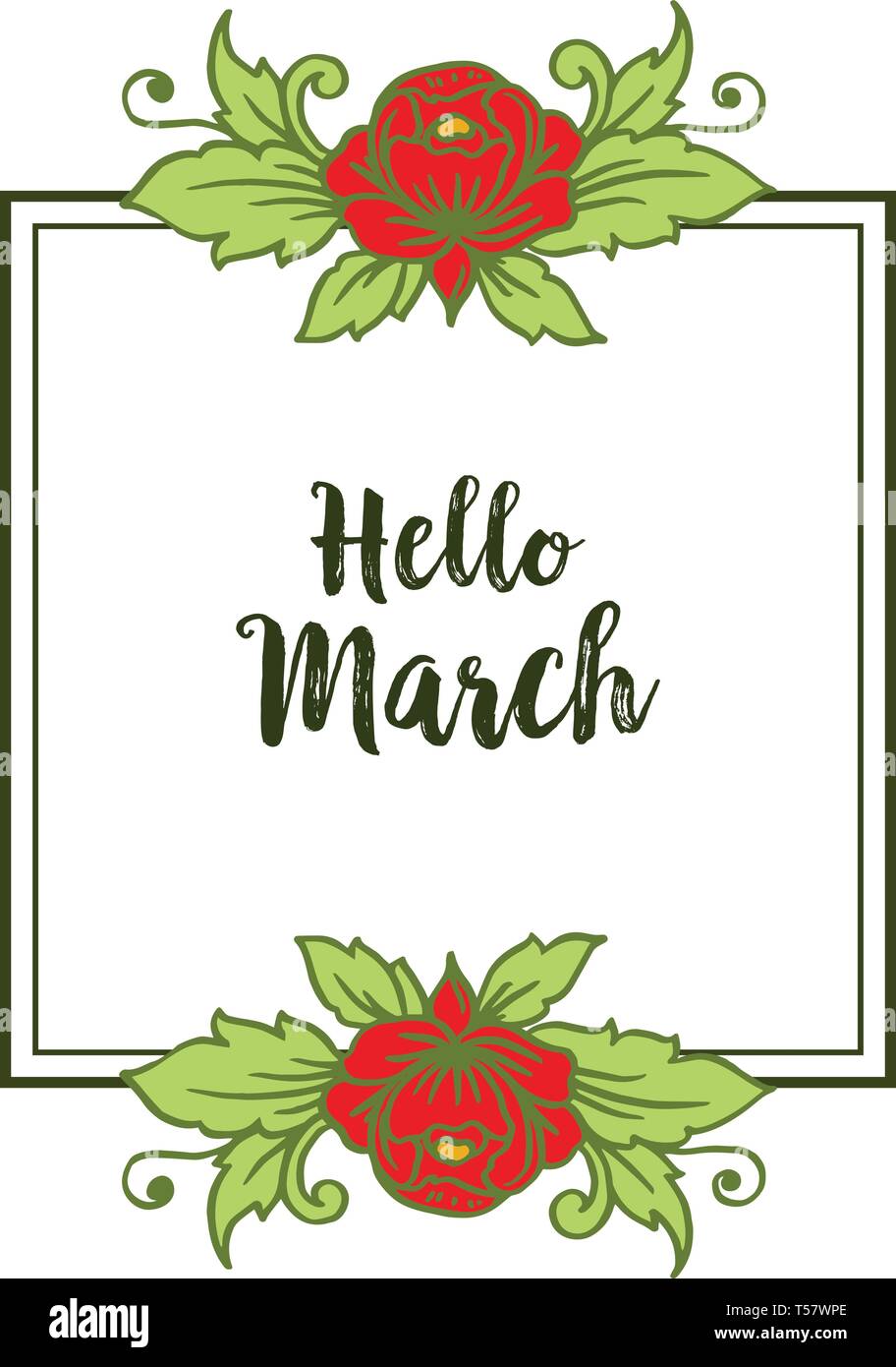 Vector illustration blossom flower frame for invitation hello march ...