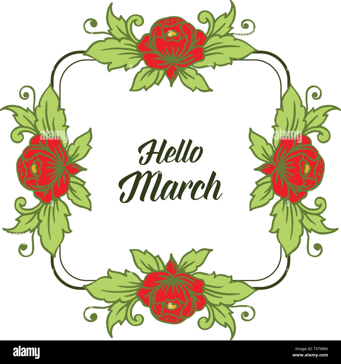 Vector illustration blossom flower frame for invitation hello march ...
