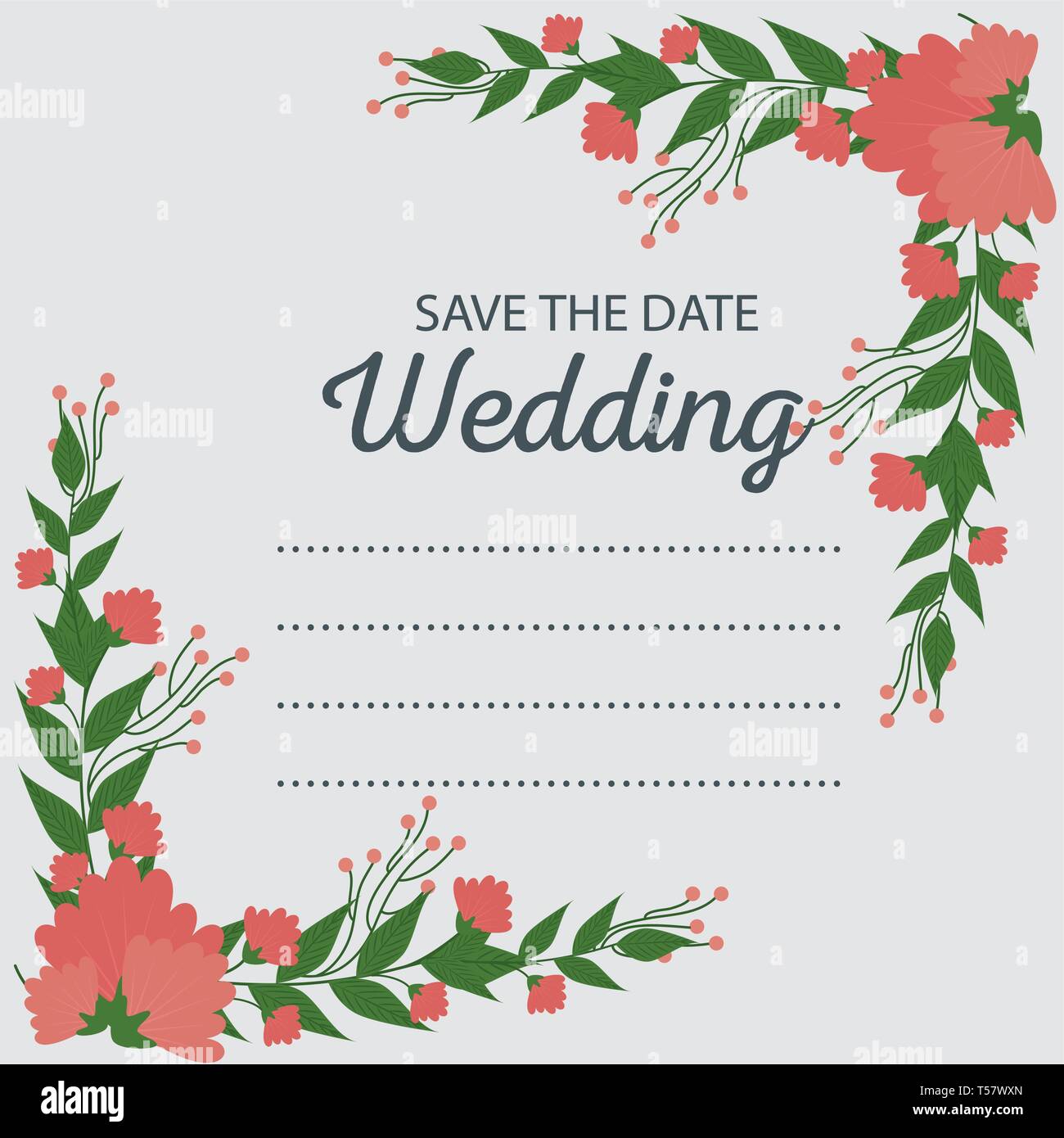 wedding card design with flowers and leaves Stock Vector Image & Art ...