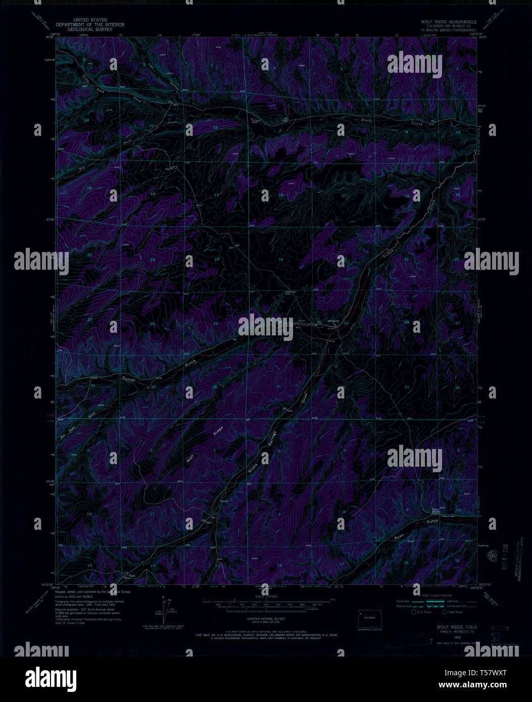 USGS TOPO Map Colorado CO Wolf Ridge 401783 1952 24000 Inverted ...