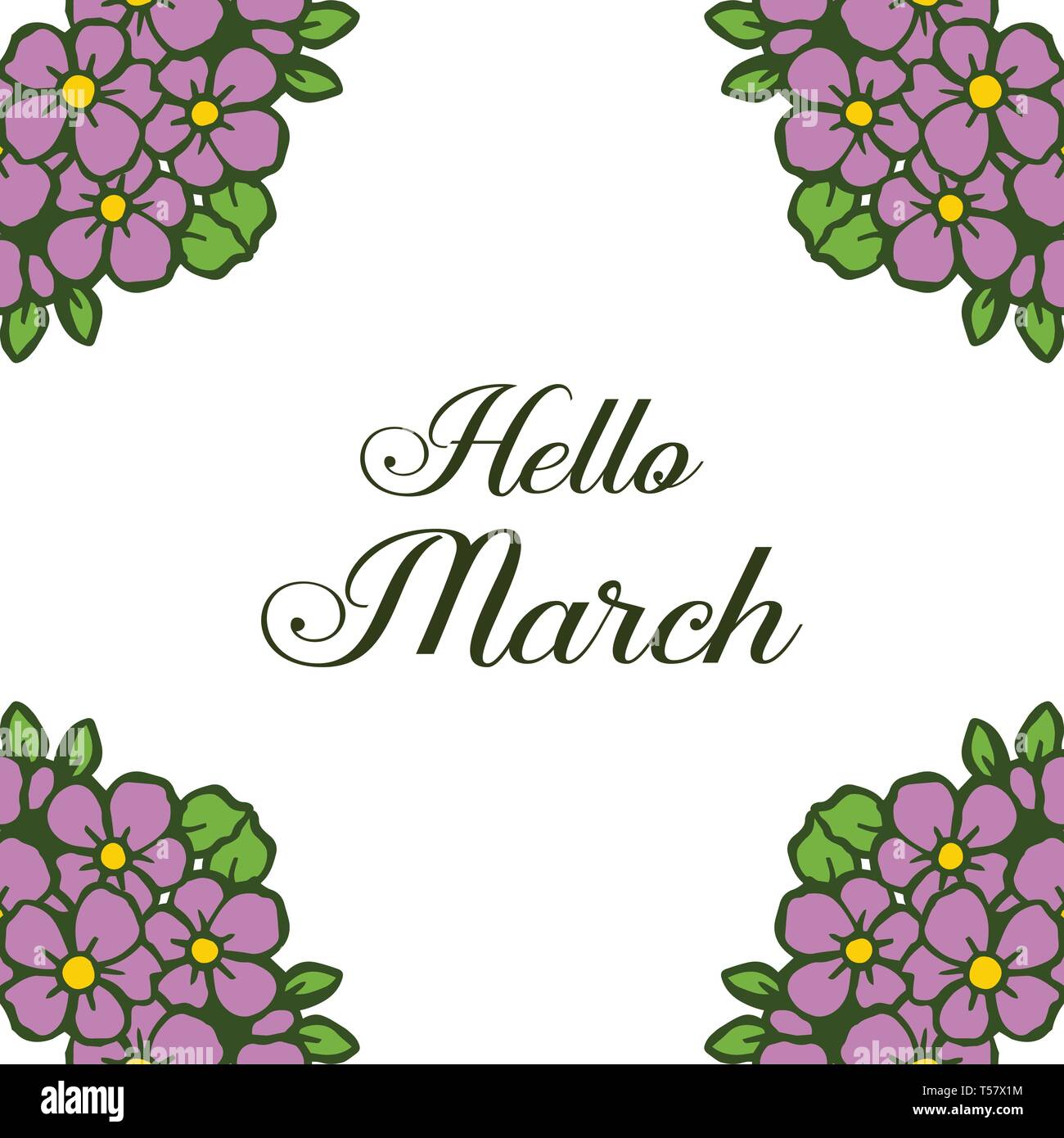 Vector illustration decorative flower frame for lettering hello march ...