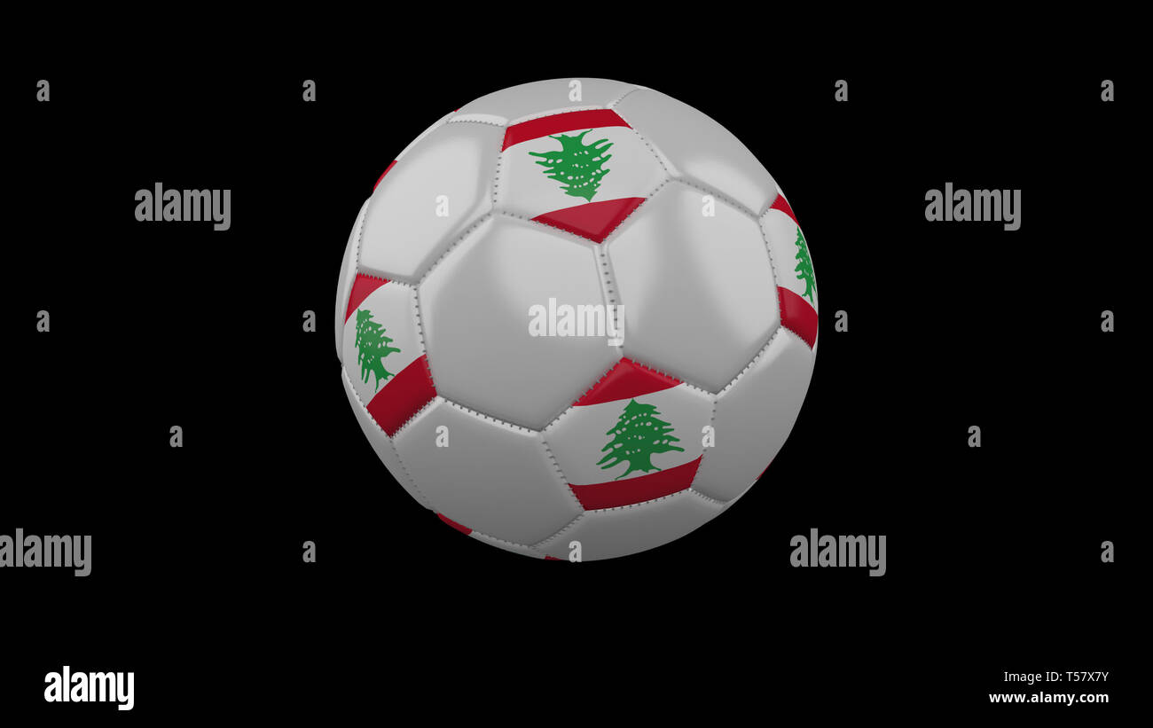 Soccer ball with the flag of Lebanon colorson black background, 3d ...