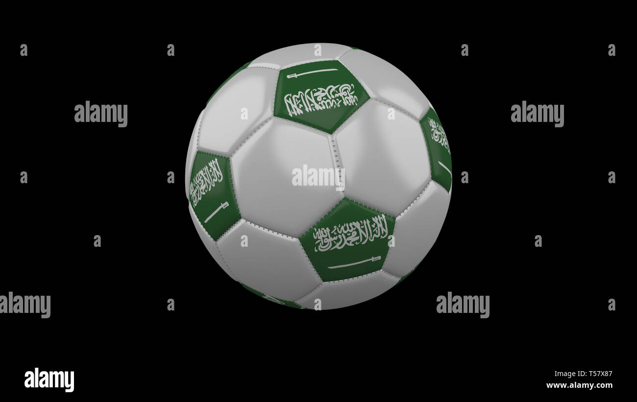 Soccer ball with the flag of Saudi Arabia colors on black background ...