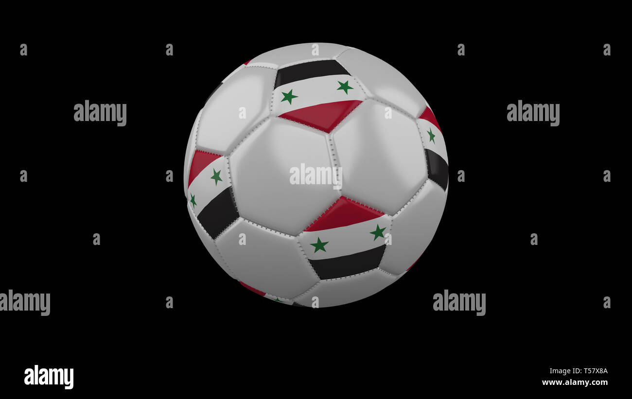 Soccer ball with the flag of Syrian Arab Republic colorson black ...