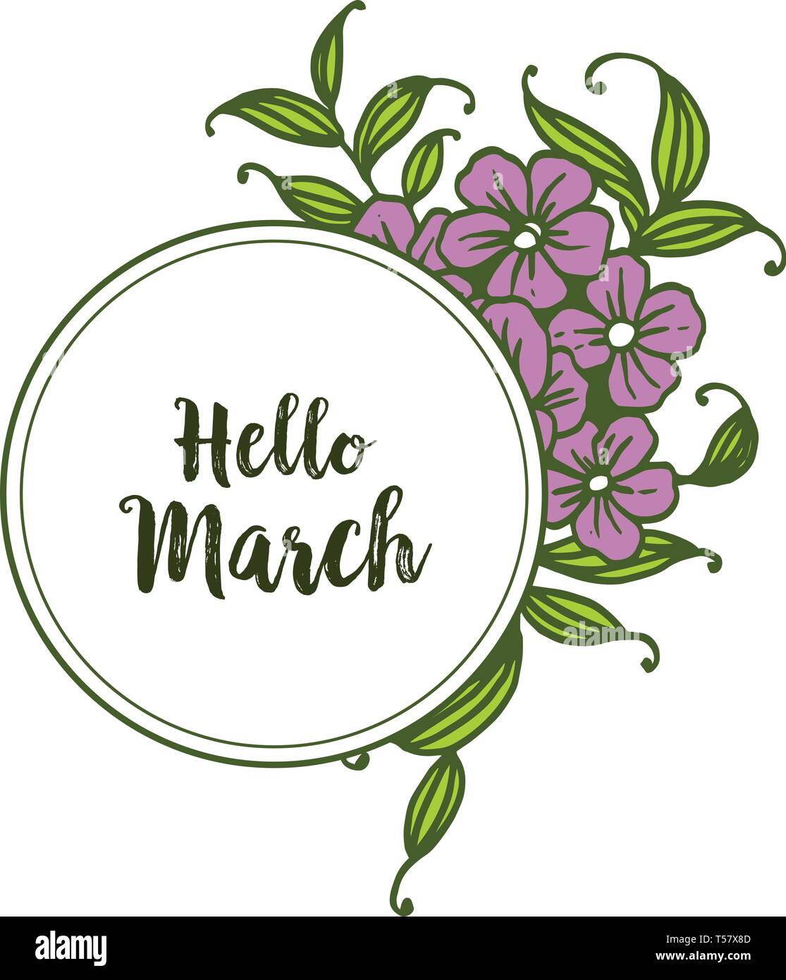 Vector illustration banner hello march with design floral frame hand ...