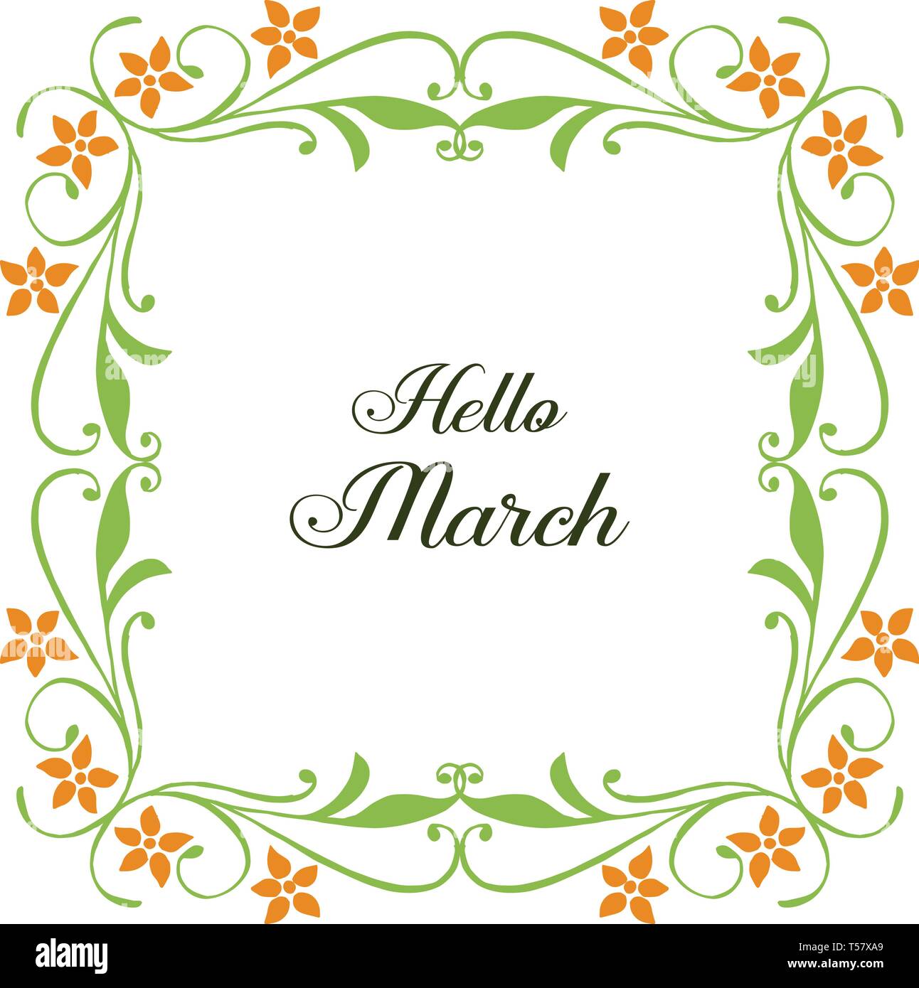 Vector illustration yellow flower frame for writing hello march hand ...