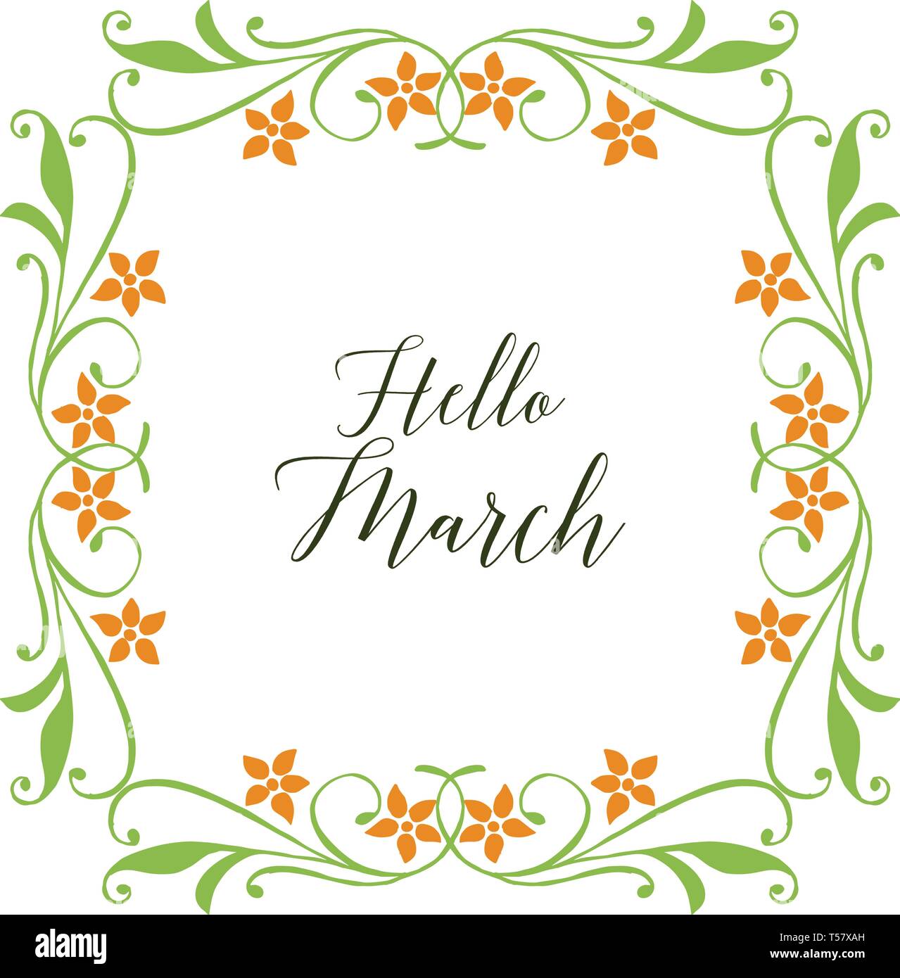 Vector illustration yellow flower frame for writing hello march hand ...
