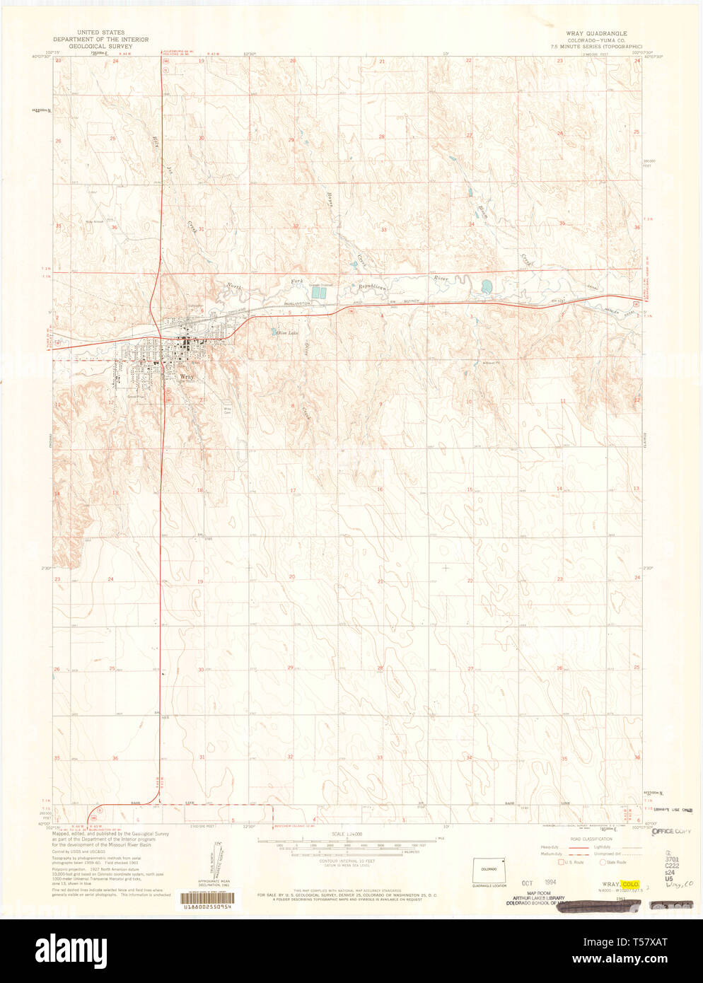 USGS TOPO Map Colorado CO Wray 401718 1961 24000 Restoration Stock ...