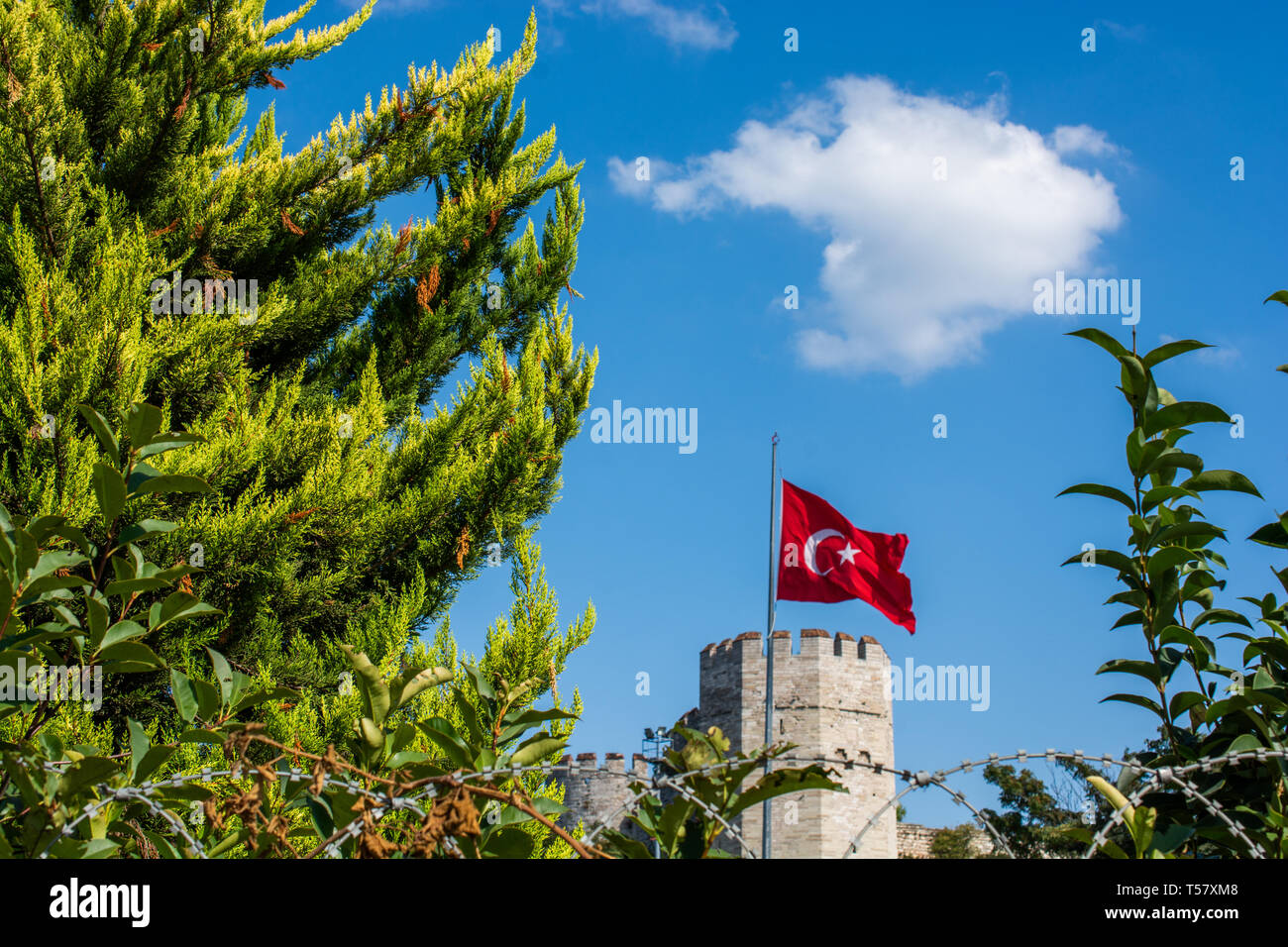 The ancient city walls of Constantinople in Istanbul, Turkey Stock ...