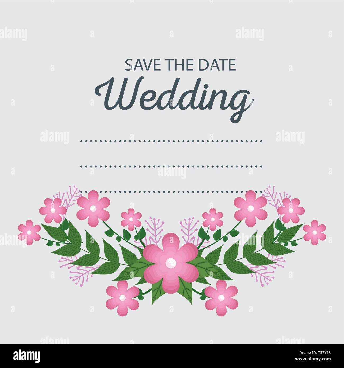 wedding card event with flowers and branches leaves Stock Vector Image ...