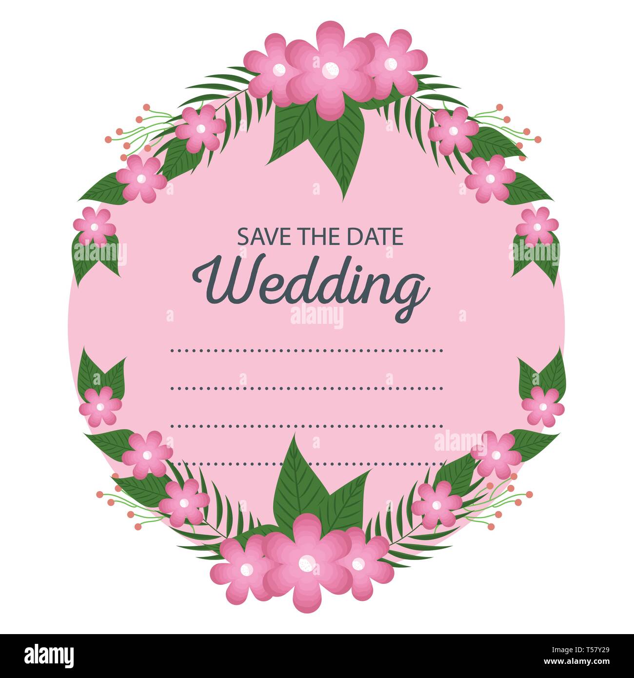 wedding card design with flowers plants and leaves Stock Vector Image ...