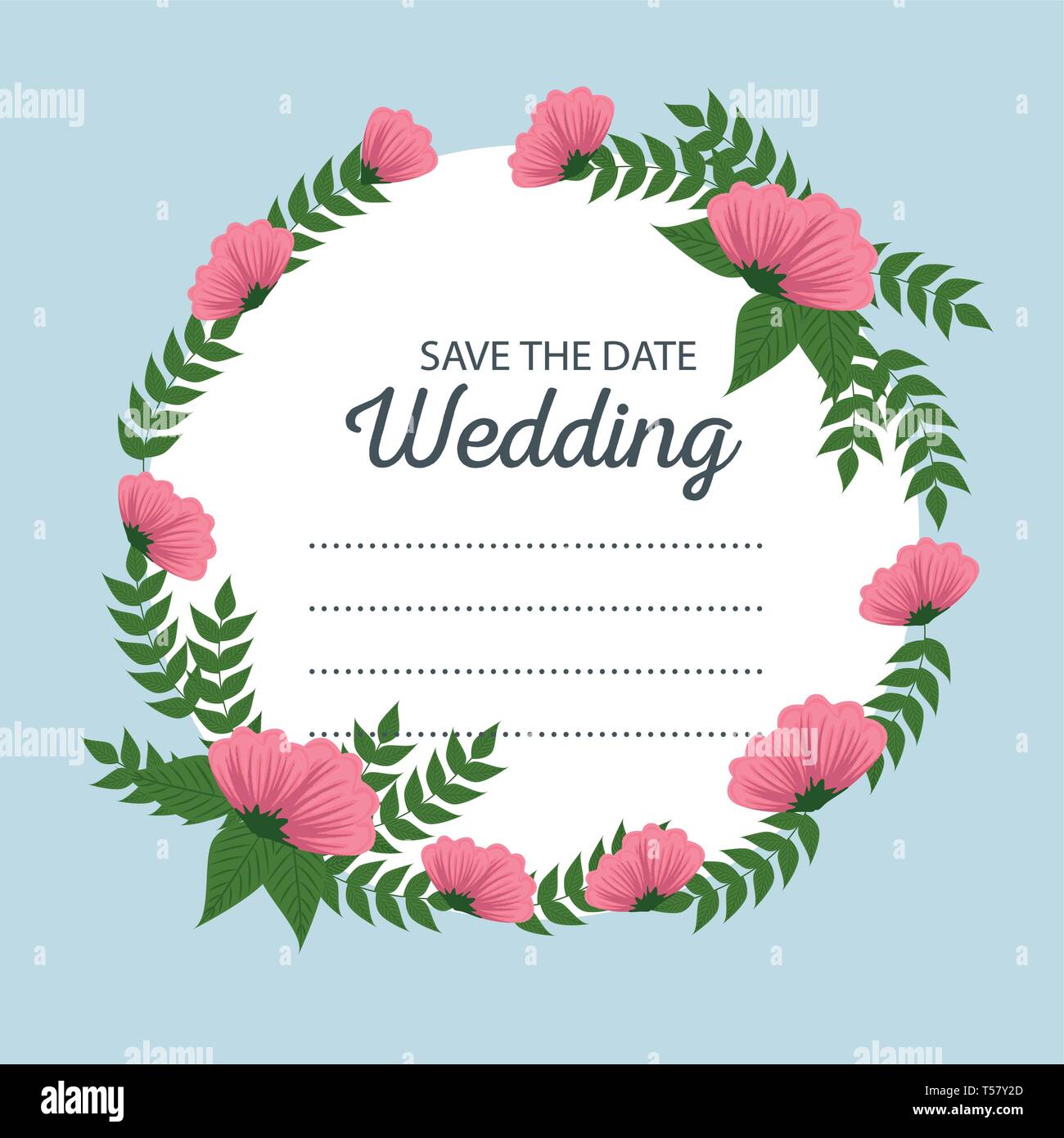 wedding card event with flowers and branches leaves design Stock Vector ...