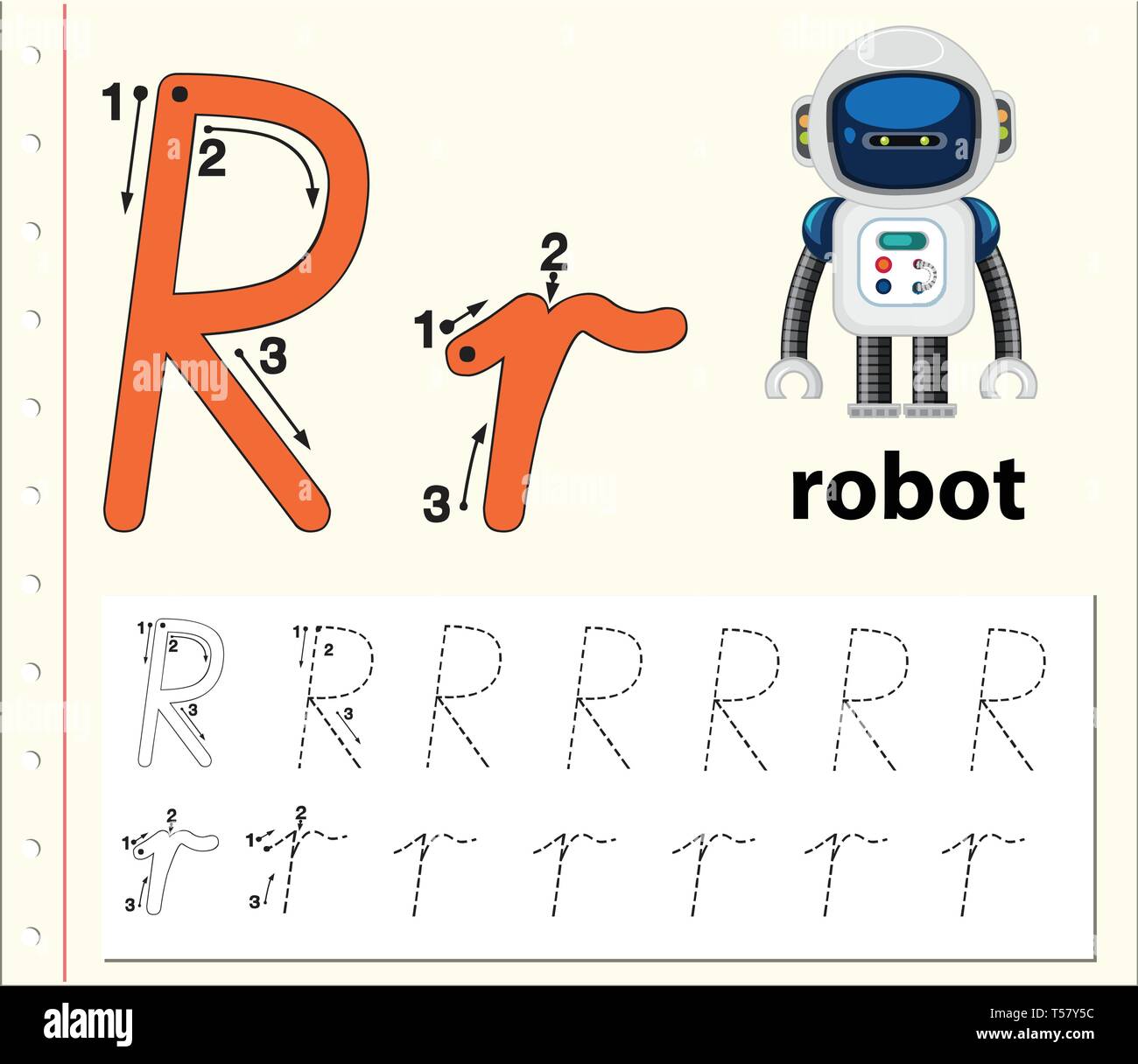 Letter R tracing alphabet worksheets illustration Stock Vector Image ...