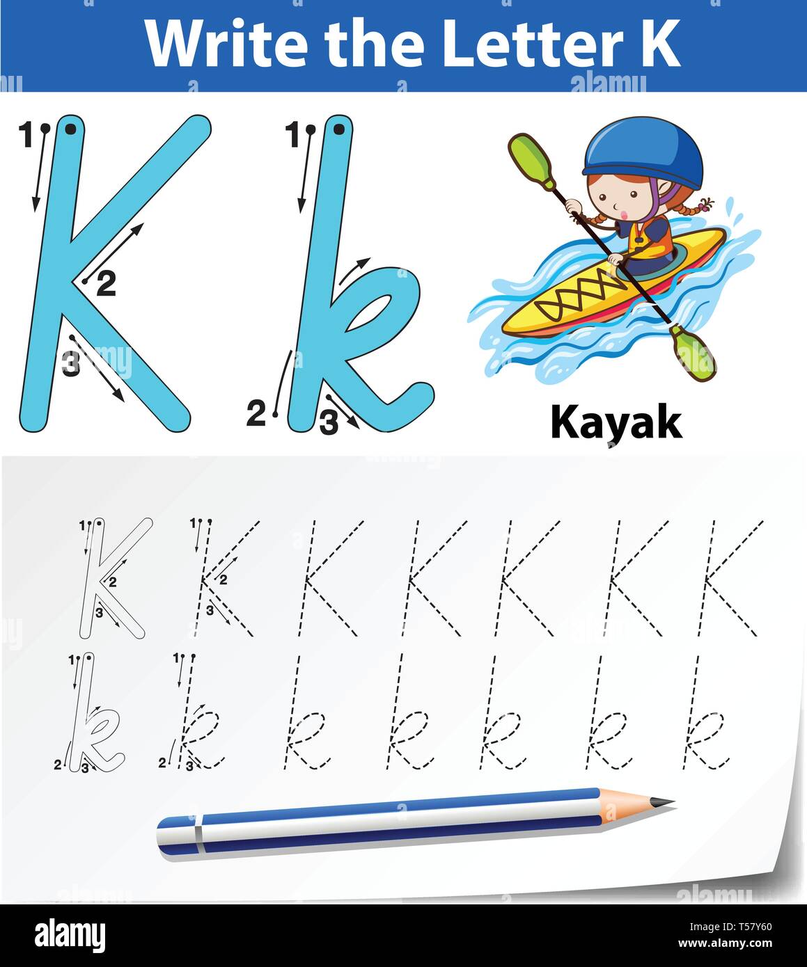 Letter K tracing alphabet worksheets illustration Stock Vector Image ...