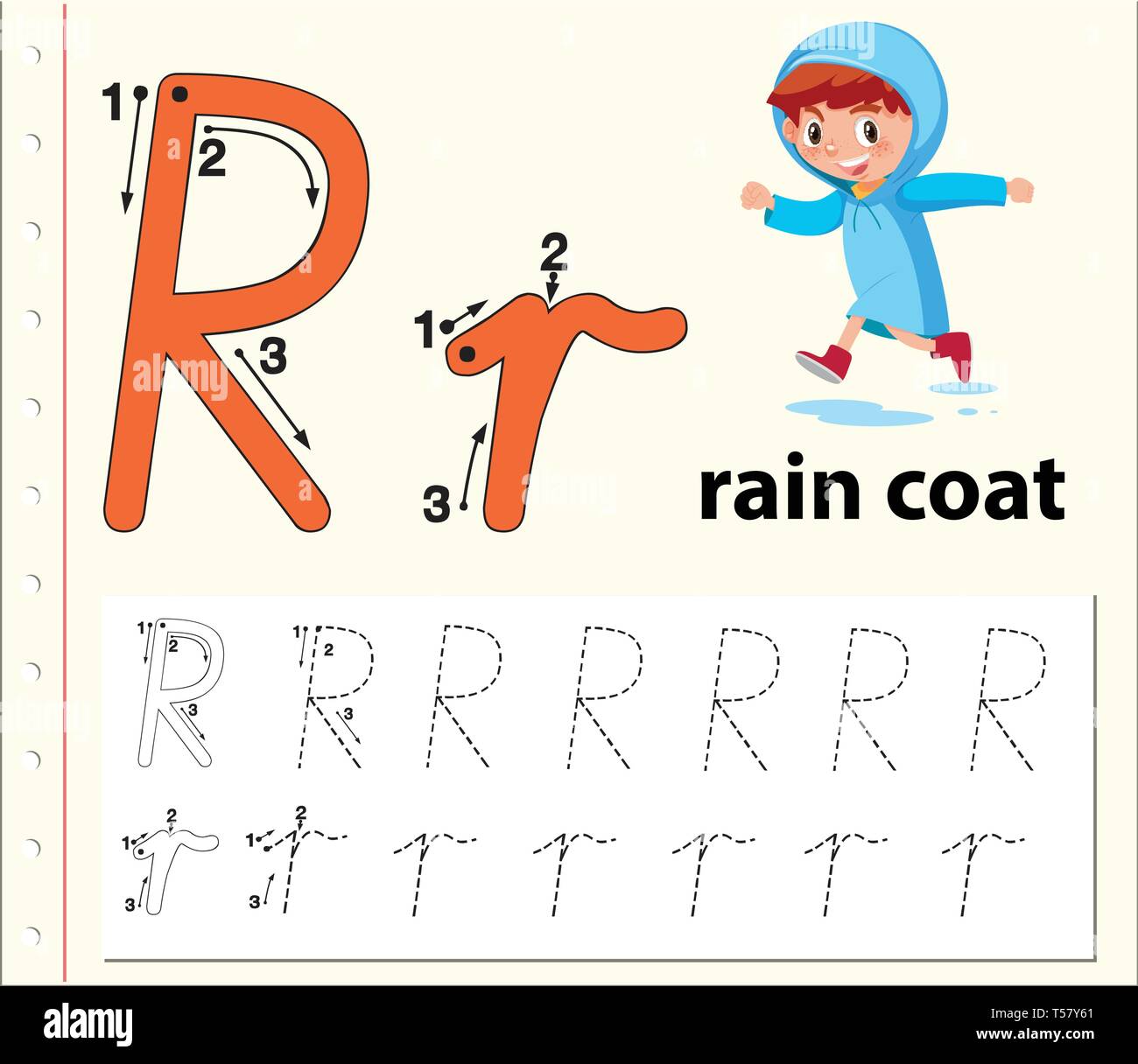 Letter R tracing alphabet worksheets illustration Stock Vector Image ...