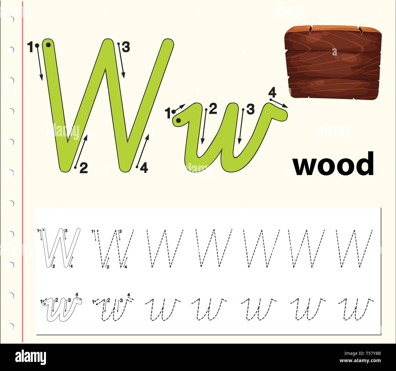Letter W tracing alphabet worksheets illustration Stock Vector Image ...