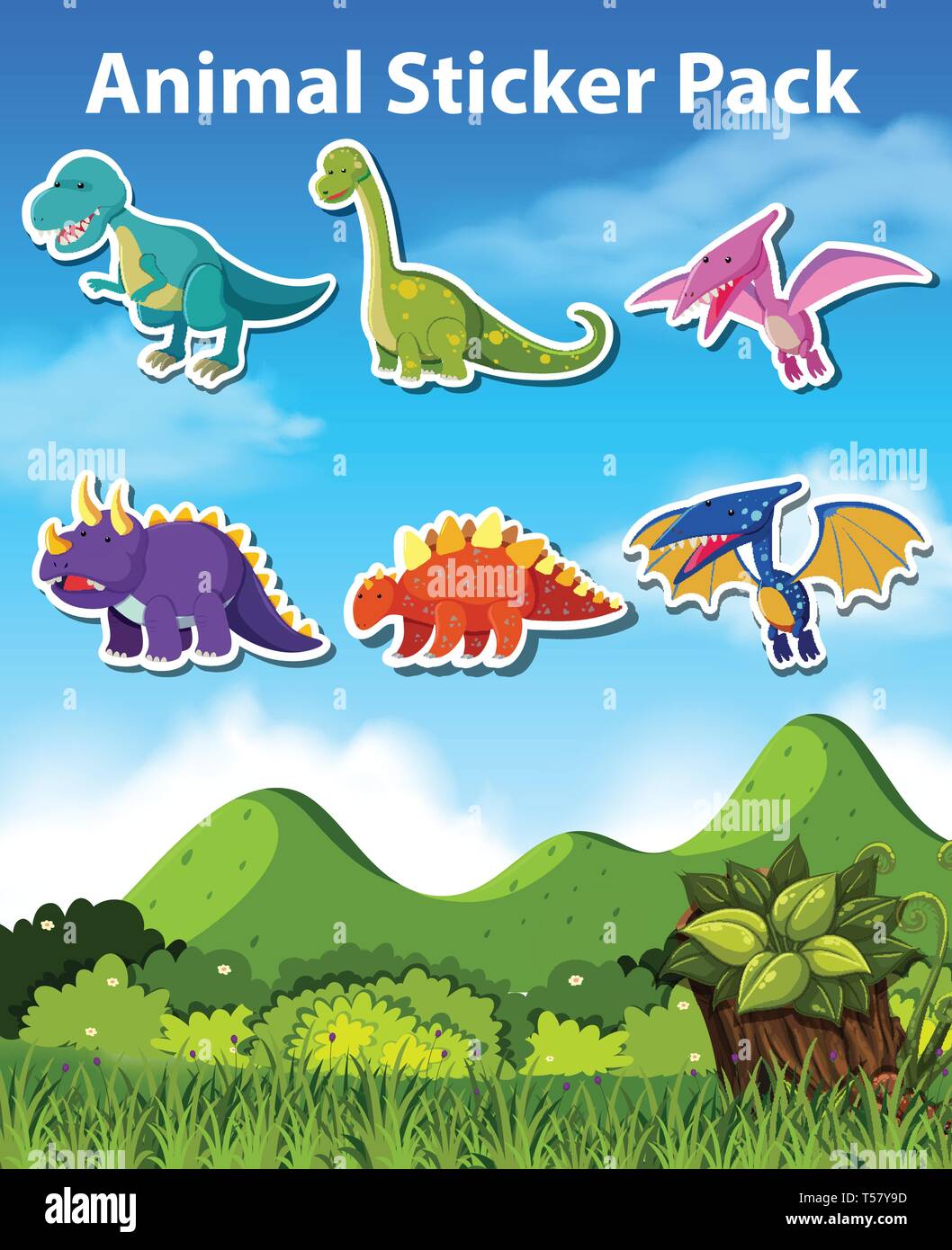 Set of dinosaur sticker illustration Stock Vector Image & Art - Alamy