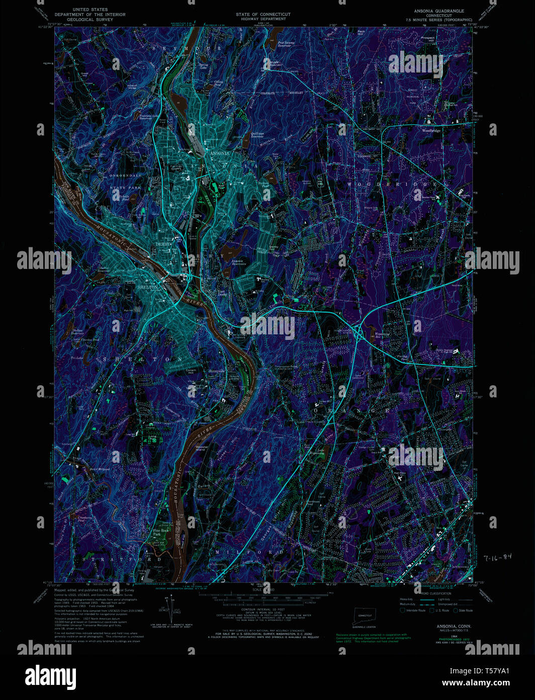 USGS TOPO Map Connecticut CT Ansonia 330440 1964 24000 Inverted ...