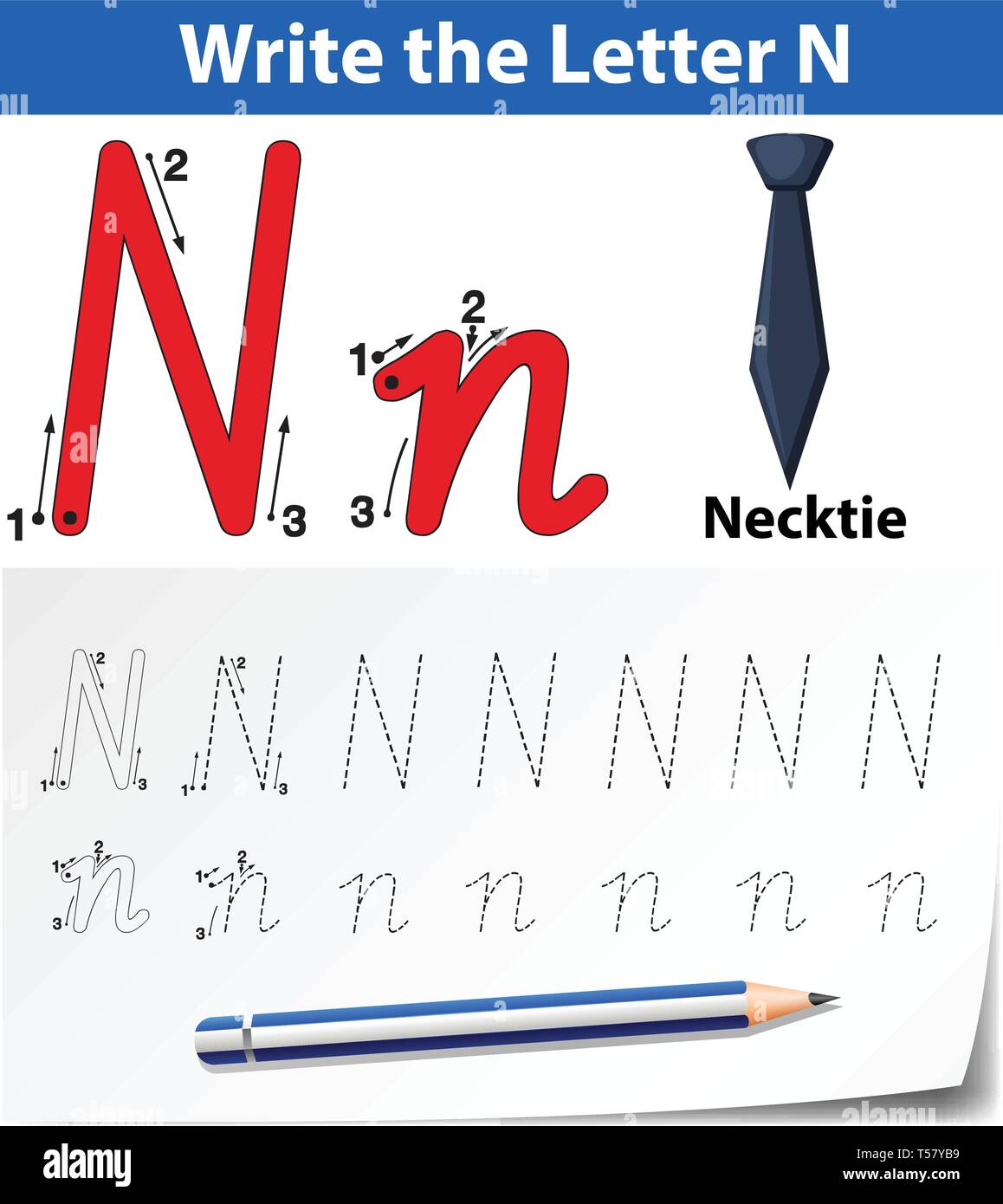 Letter N tracing alphabet worksheets illustration Stock Vector Image ...