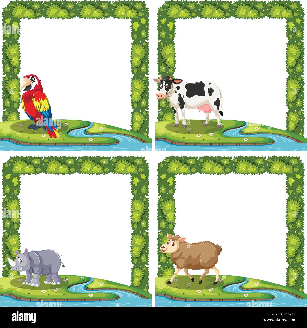 Set of animal in nature border illustration Stock Vector Image & Art ...