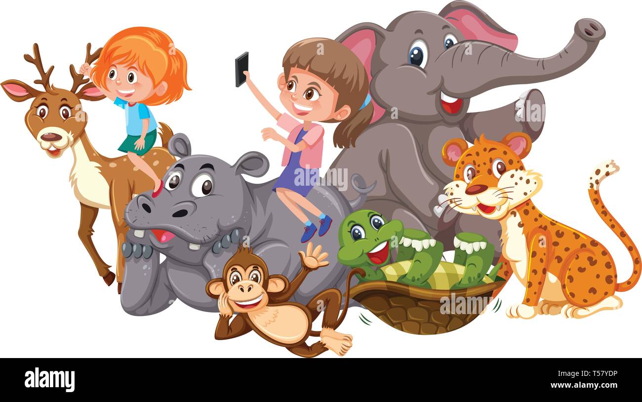 Children and wild animal illustration Stock Vector Image & Art - Alamy