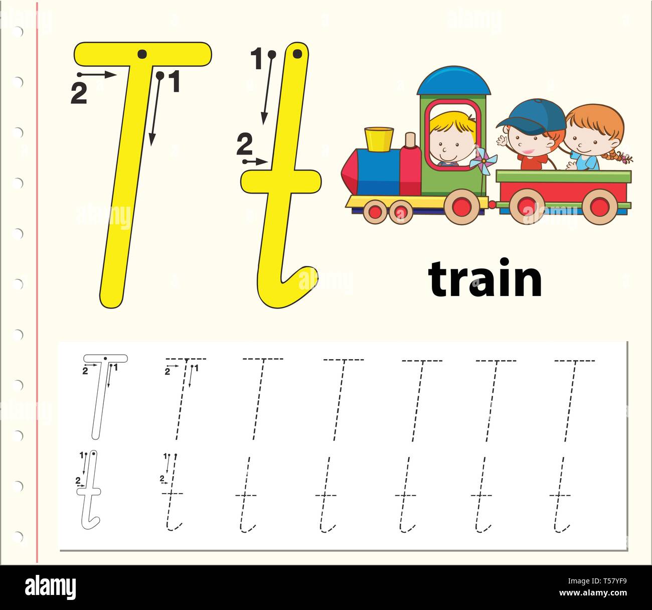 Letter T tracing alphabet worksheets illustration Stock Vector Image ...