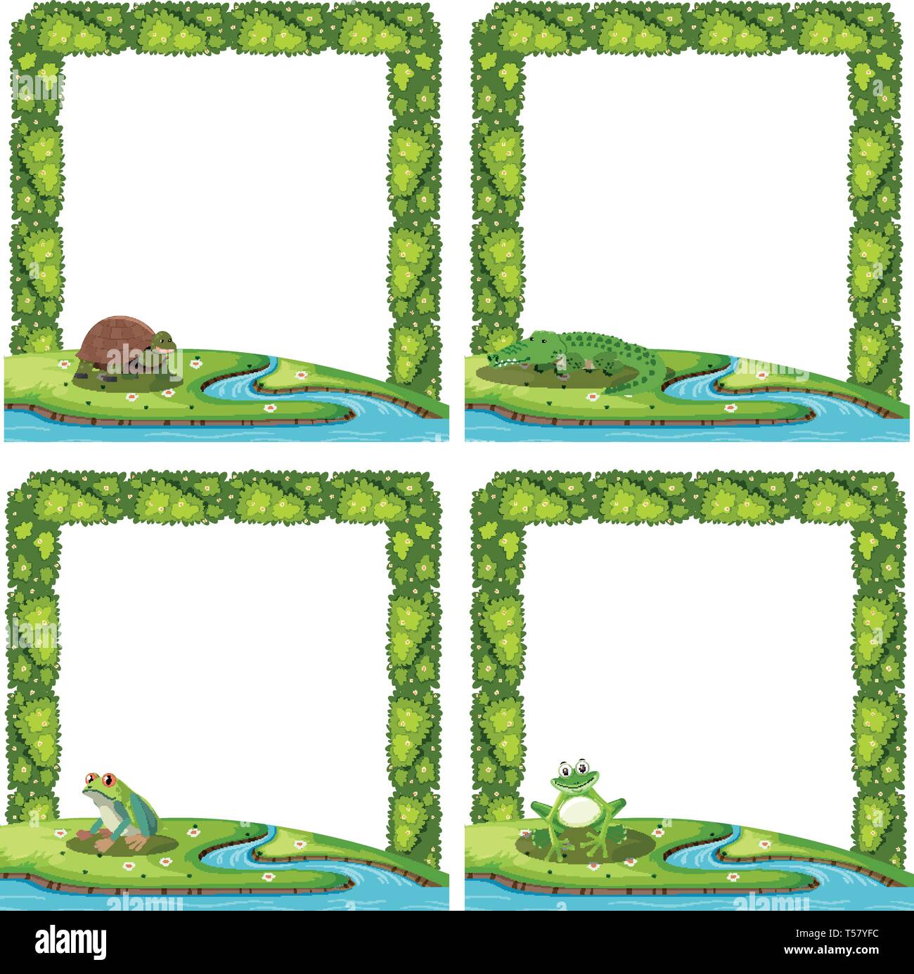 Set of animal in nature border illustration Stock Vector Image & Art ...