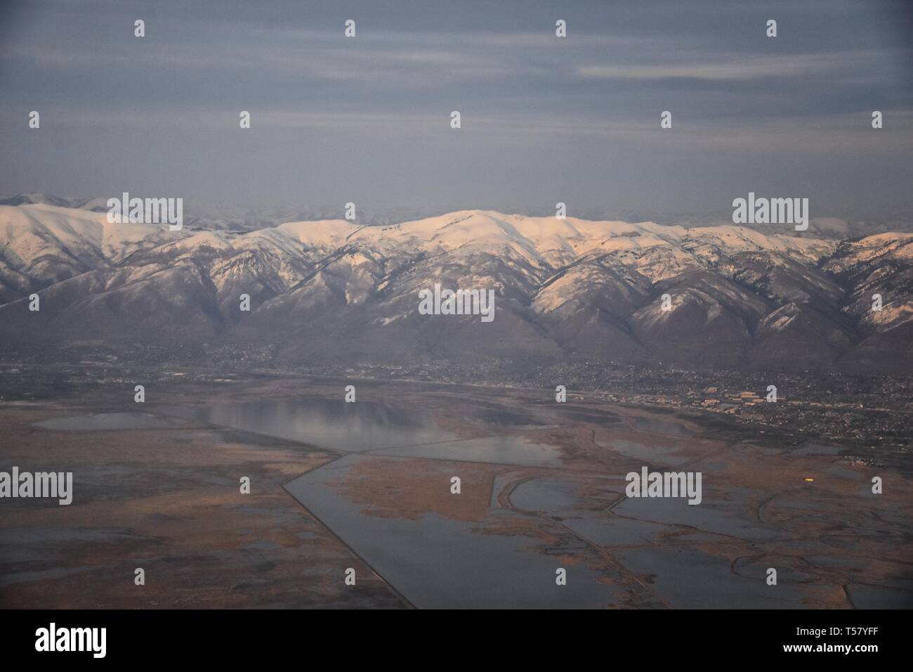 Aerial view from airplane of the Wasatch Front Rocky Mountain Range ...