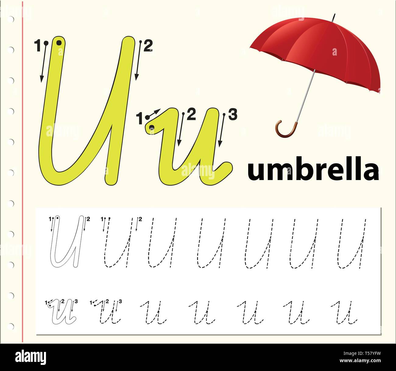 Letter U tracing alphabet worksheets illustration Stock Vector Image ...