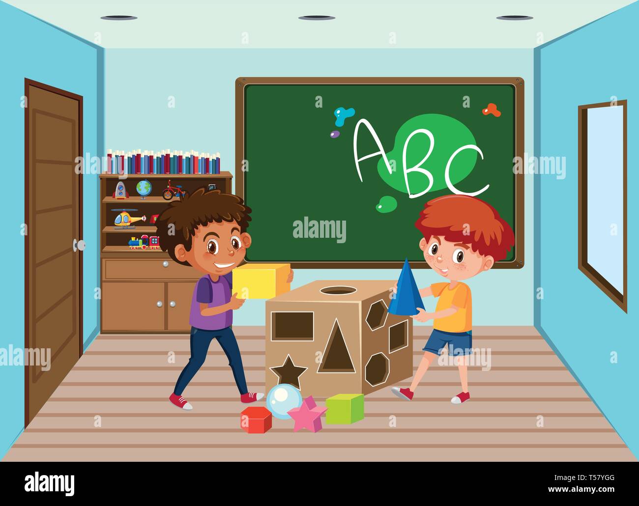 Children playing in classroom illustration Stock Vector Image & Art - Alamy