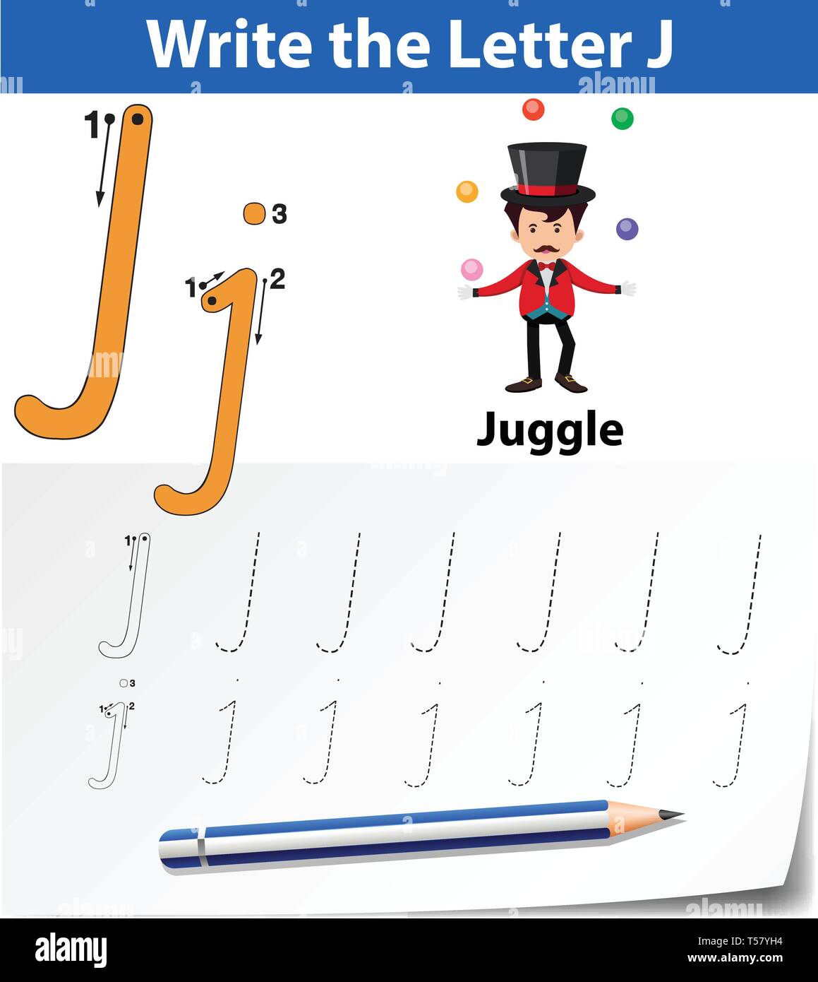 Letter J tracing alphabet worksheets illustration Stock Vector Image ...