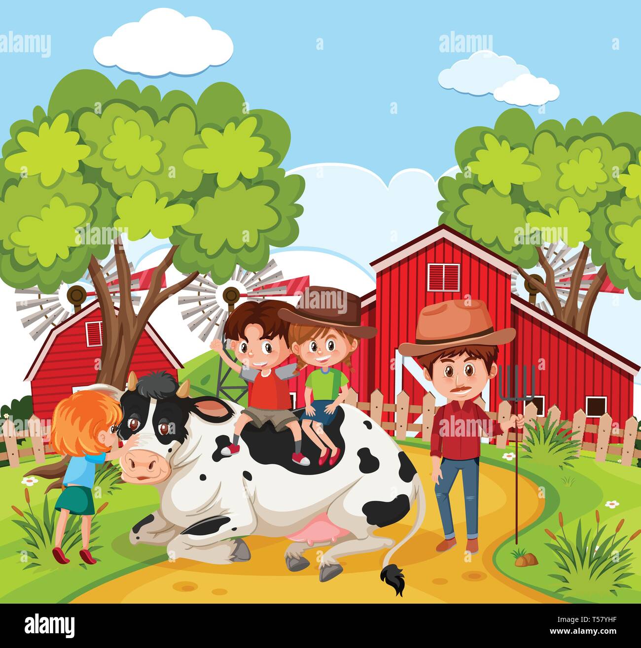 Children playing with cow illustration Stock Vector Image & Art - Alamy
